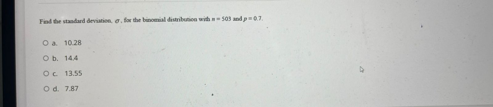 Solved Find the standard deviation, σ, ﻿for the binomial | Chegg.com