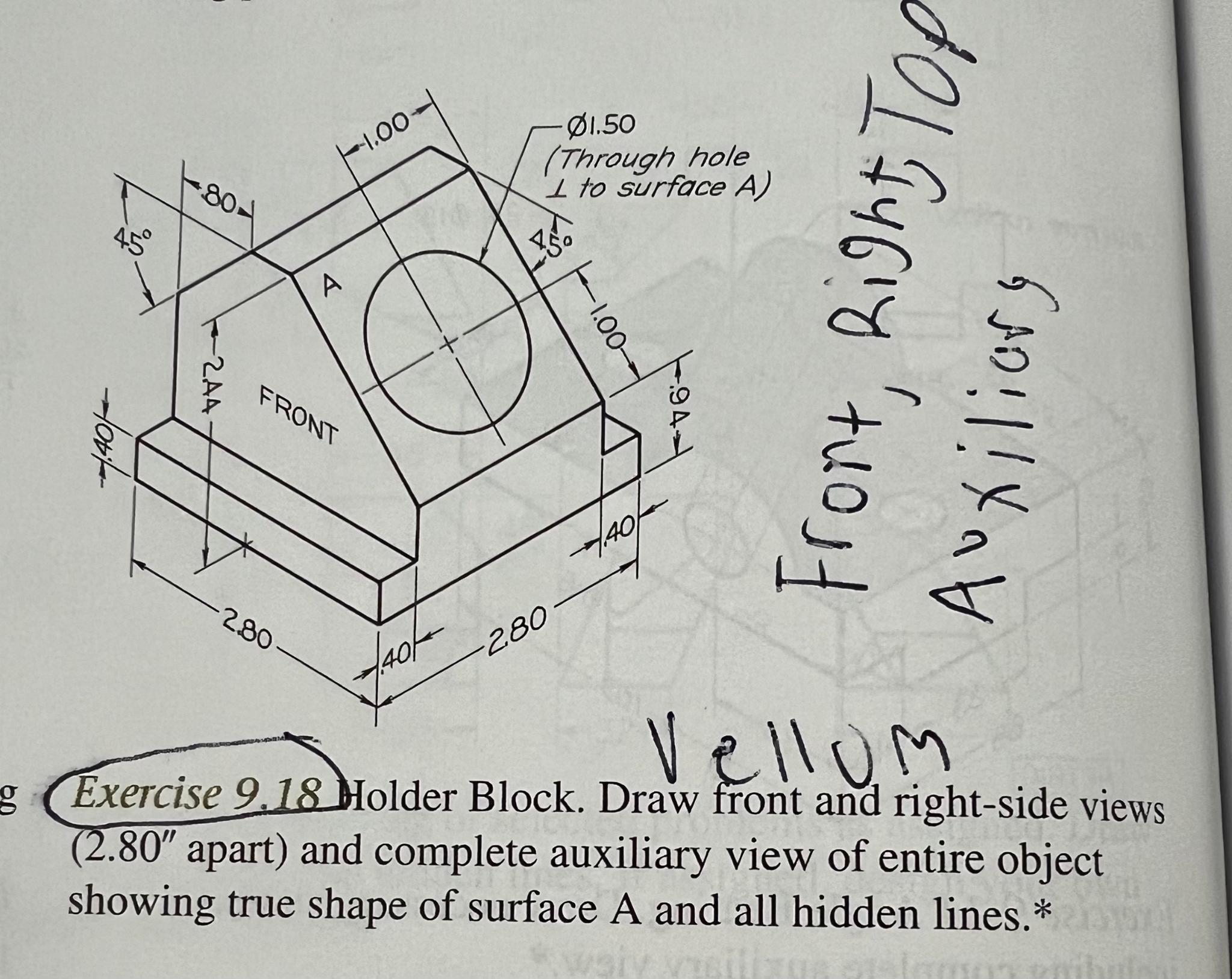 Solved Holder Block. Draw fron, top and right-side views | Chegg.com