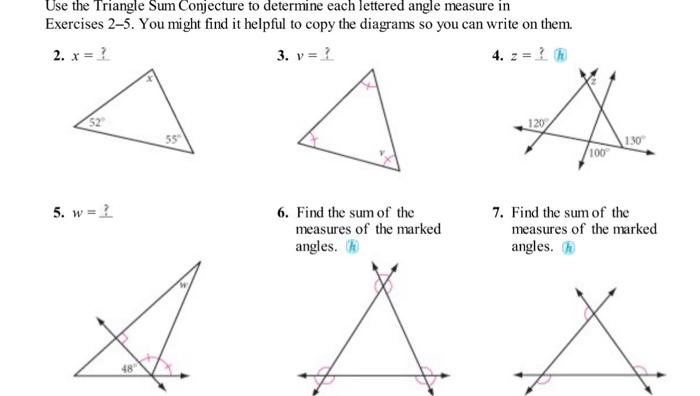Solved Use the Triangle Sum Conjecture to determine each | Chegg.com