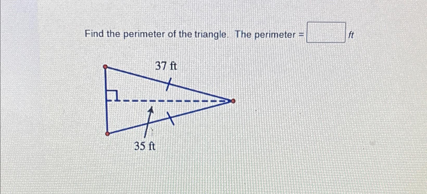 Solved Find the perimeter of the triangle. The perimeter = | Chegg.com