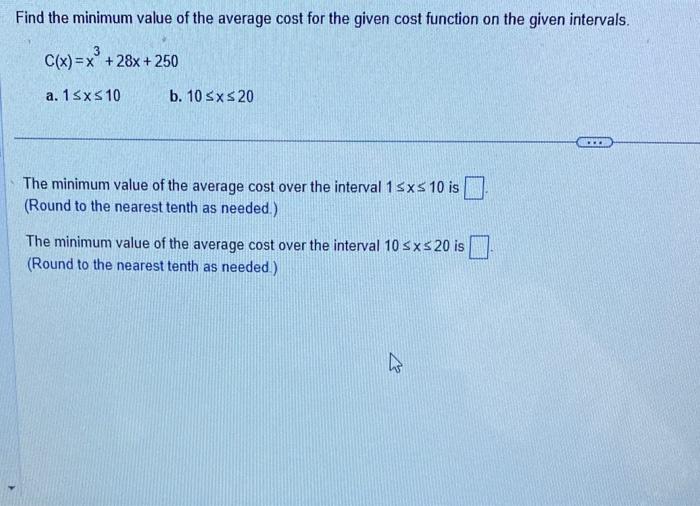 Solved Find The Minimum Value Of The Average Cost For The