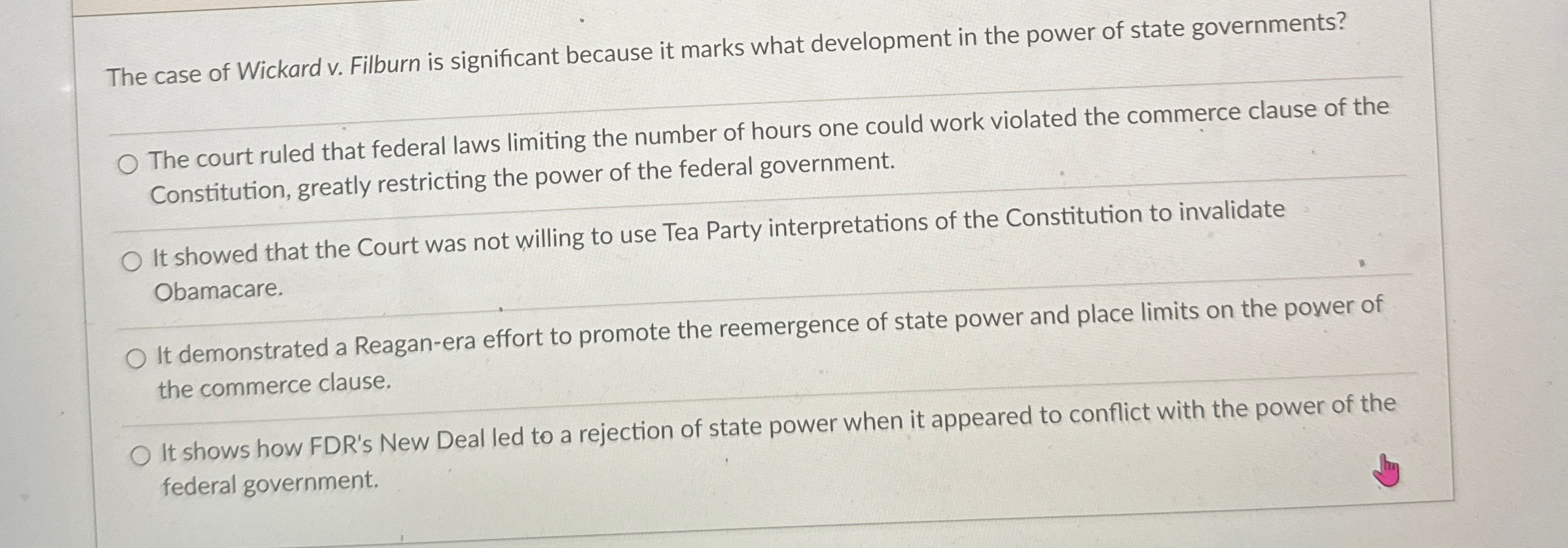 Solved The case of Wickard v. ﻿Filburn is significant | Chegg.com