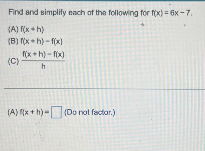 Solved Find and simplify each of the following for | Chegg.com