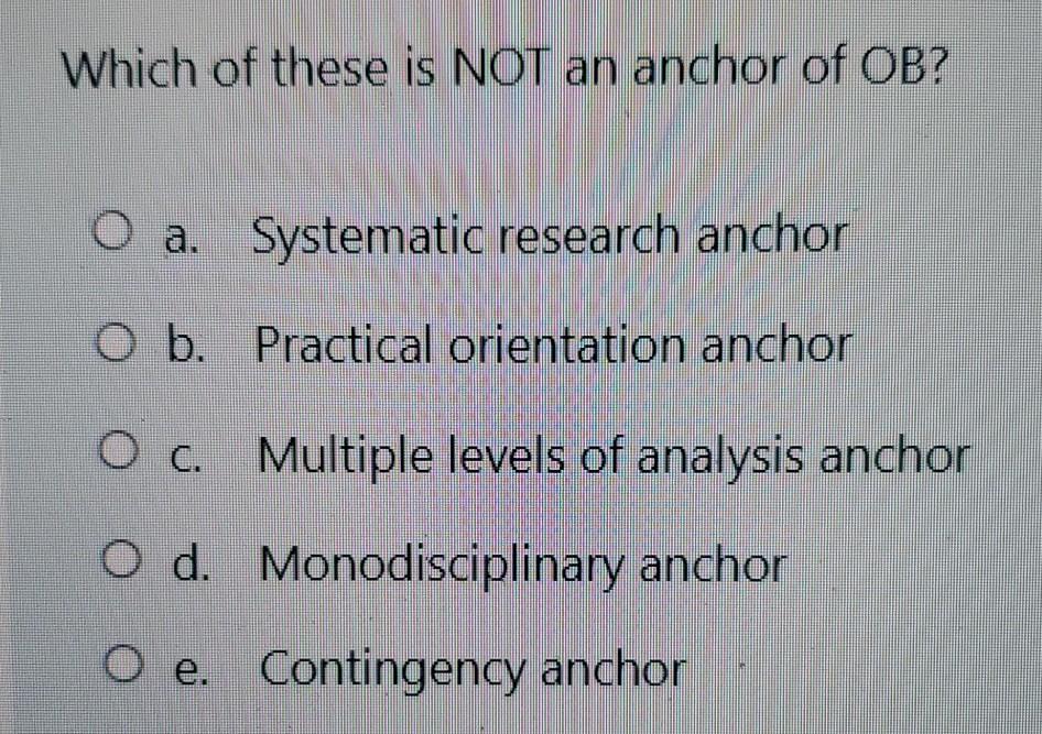 Solved Which of these is NOT an anchor of OB? O a. | Chegg.com