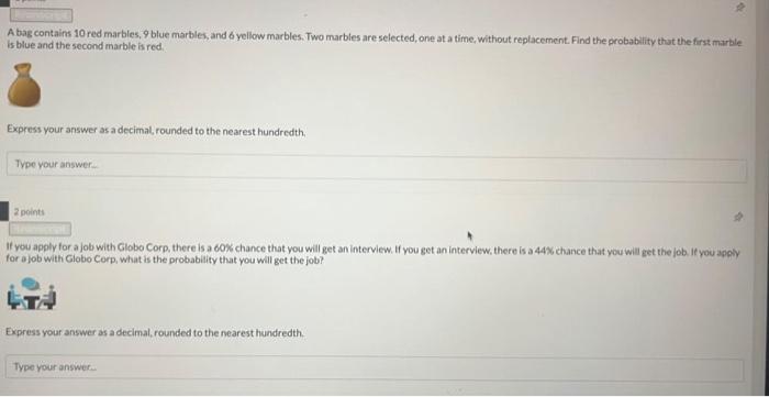 Solved A bag contains 10 red marbles, 9 blue marbles, and 6 | Chegg.com