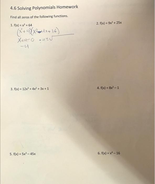 Solved 2. f(x) = 9x2 + 25% 4.6 Solving Polynomials Homework | Chegg.com