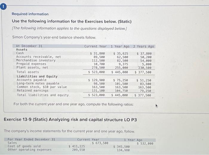 Solved Exercise 13−9 (Static) Analyzing risk and capital | Chegg.com