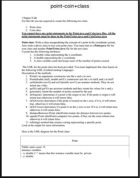Solved "+" means public + point) point(double initx, | Chegg.com