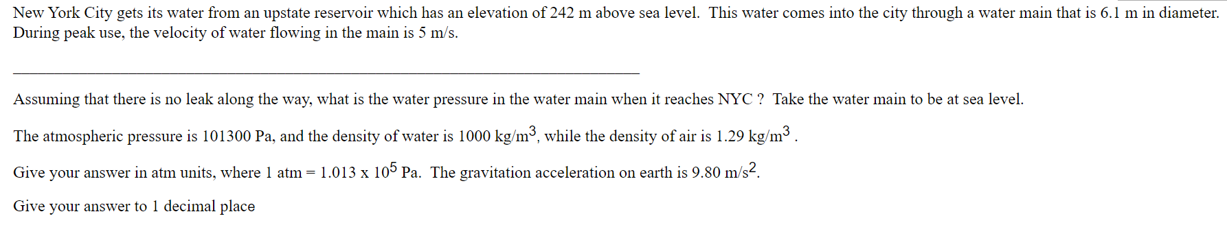 Solved New York City gets its water from an upstate | Chegg.com