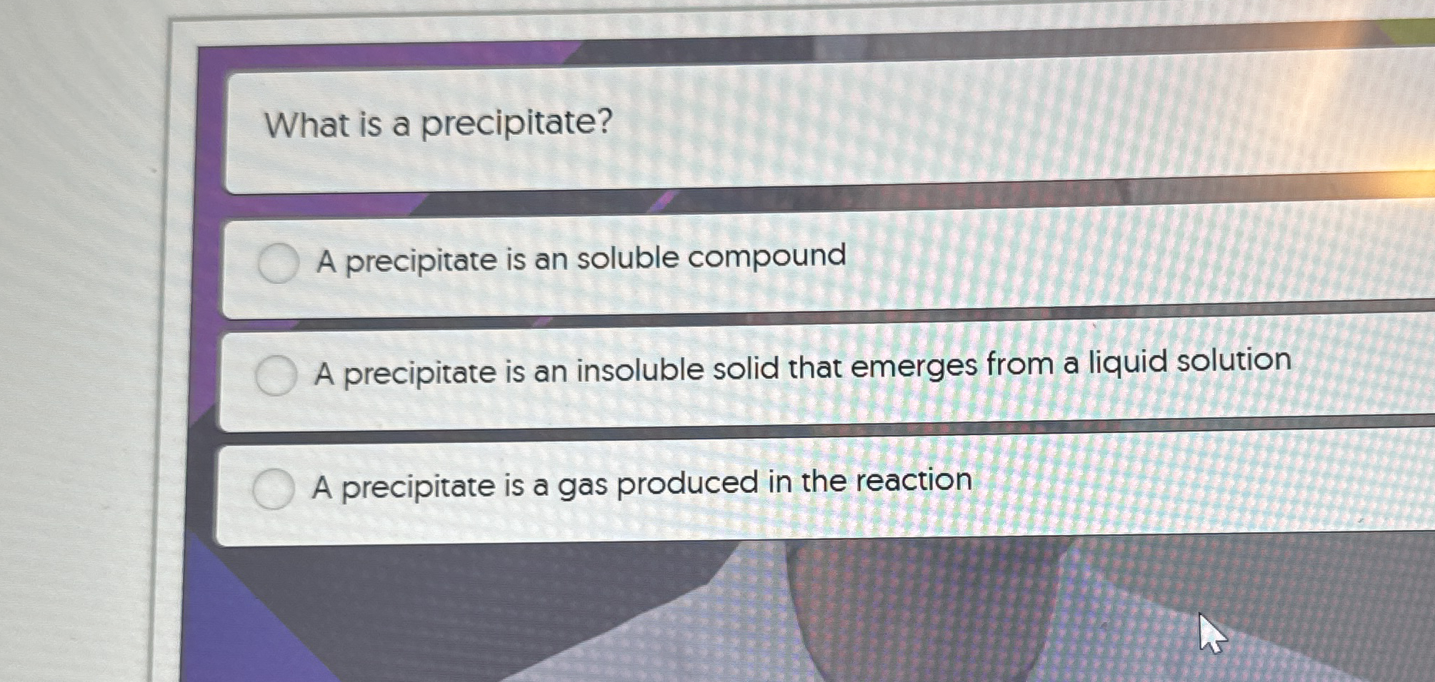 Solved What is a precipitate?A precipitate is an soluble | Chegg.com