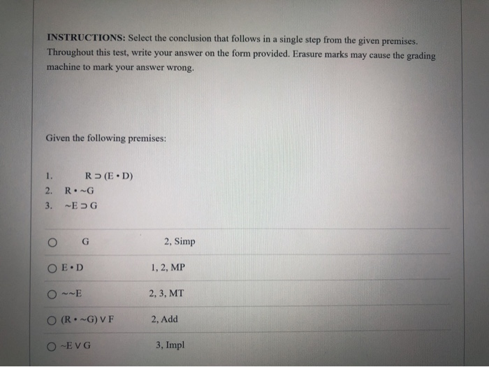 Solved select the conclusion that follows in a single step | Chegg.com