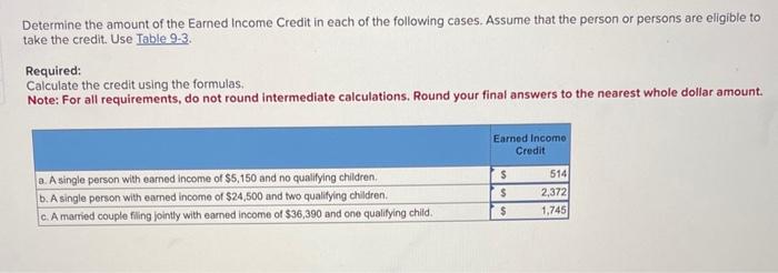 Solved Determine the amount of the Earned Income Credit in | Chegg.com