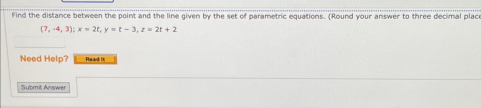 Solved Find the distance between the point and the line | Chegg.com