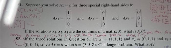 Solved 1. Suppose you solve Ax=b for three special | Chegg.com