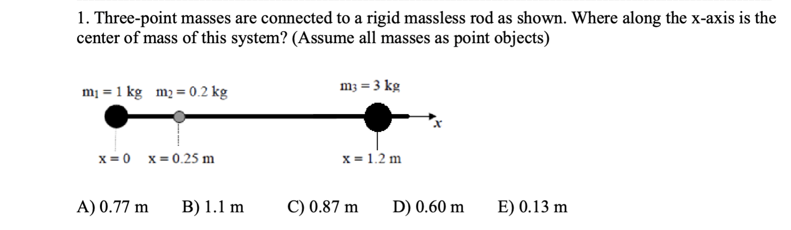 Solved 1. ﻿Three-point masses are connected to a rigid | Chegg.com