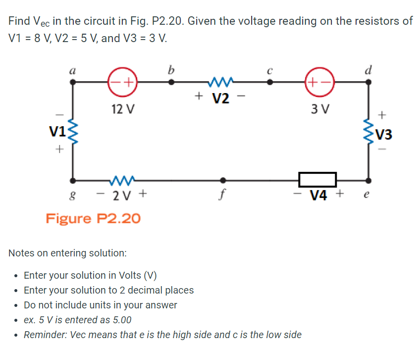 Solved Find Vec ﻿in the circuit in Fig. P2.20. ﻿Given the | Chegg.com