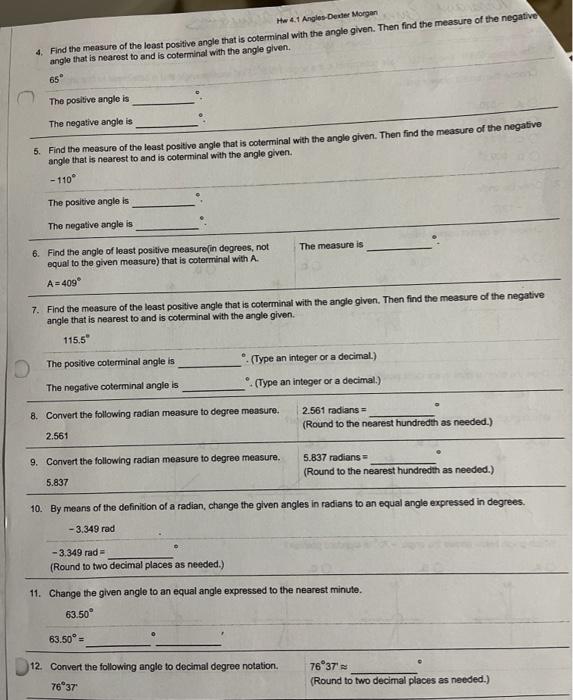 Solved Hw 4.1 Angles De Morgan 4. Find the measure of the | Chegg.com