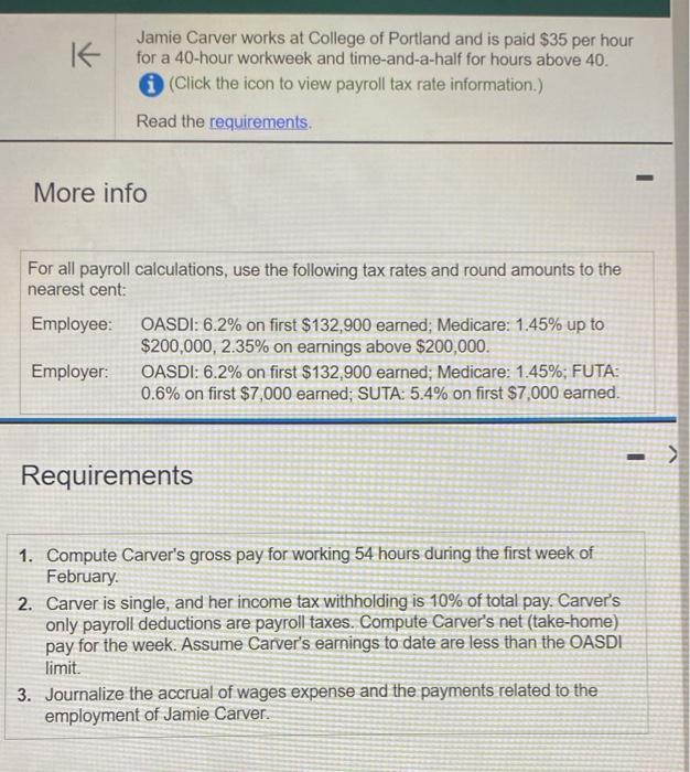 Solved Jamie Carver works at College of Portland and is paid | Chegg.com