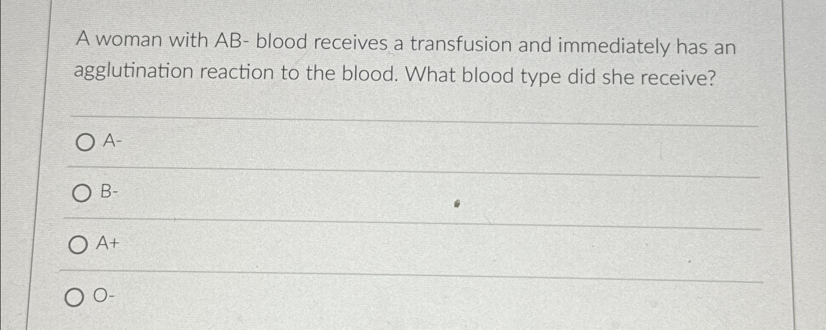 Solved A woman with AB - ﻿blood receives a transfusion and | Chegg.com