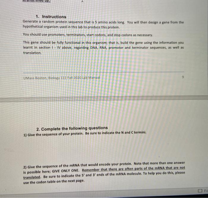 1. Instructions Generate a random protein sequence | Chegg.com
