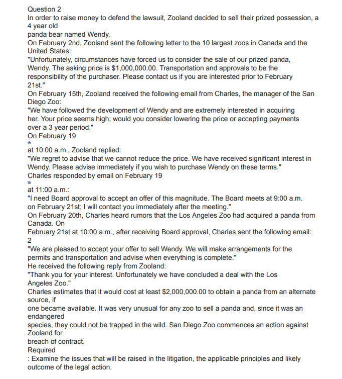 Solved slove this question using canadian lawQuestion 2In | Chegg.com