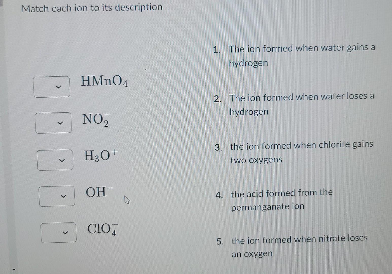 Solved Match each ion to its description 1. The ion formed | Chegg.com