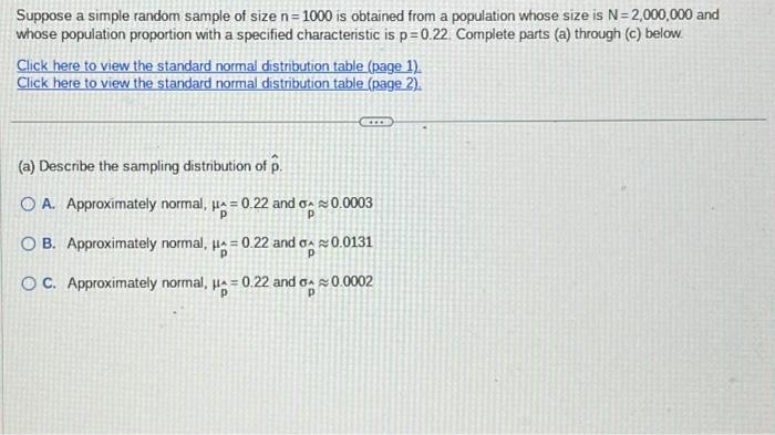 Solved Suppose a simple random sample of size n=1000 is | Chegg.com