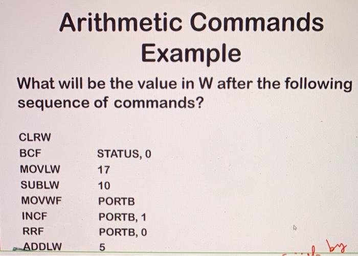 Solved Arithmetic Commands Example What will be the value in | Chegg.com