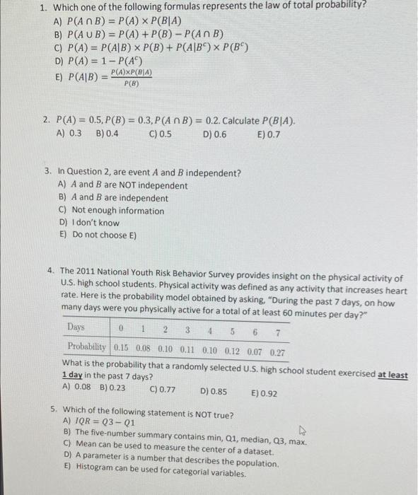 Solved 1. Which one of the following formulas represents the | Chegg.com