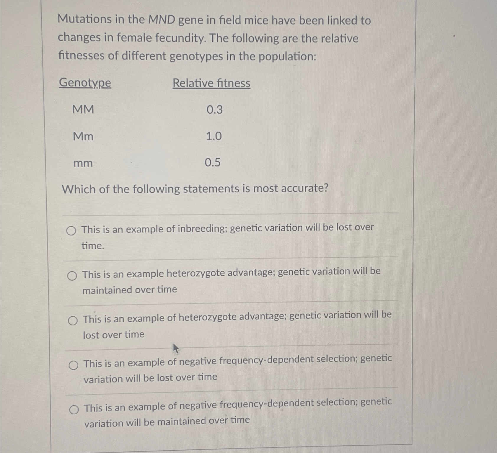 Solved Mutations in the MND gene in field mice have been | Chegg.com