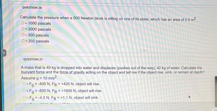 Solved Calculate the pressure when a 500 Newton block is | Chegg.com