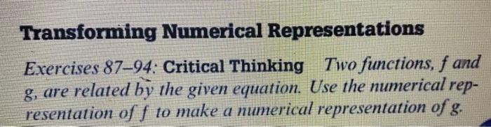Solved Transforming Numerical Representations Exercises | Chegg.com