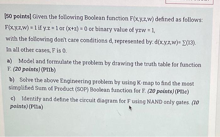 Solved (50 points) Given the following Boolean function | Chegg.com