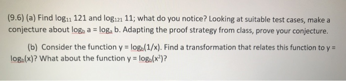 Solved (9.6) (a) Find log11 121 and log121 11; what do you | Chegg.com