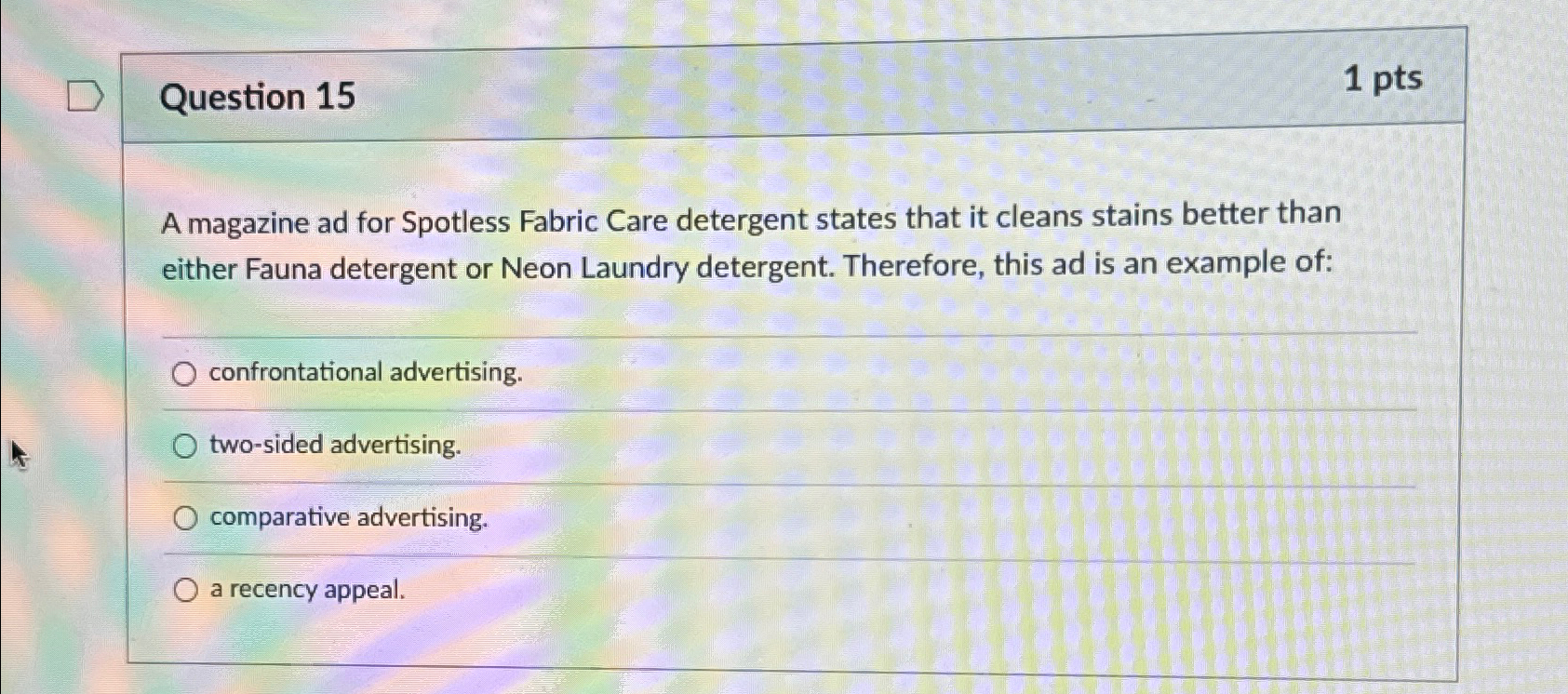 Solved Question 151 ﻿ptsA magazine ad for Spotless Fabric | Chegg.com