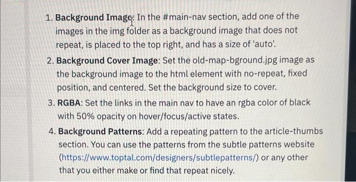 1. Background Image. In the #main-nav section, add | Chegg.com