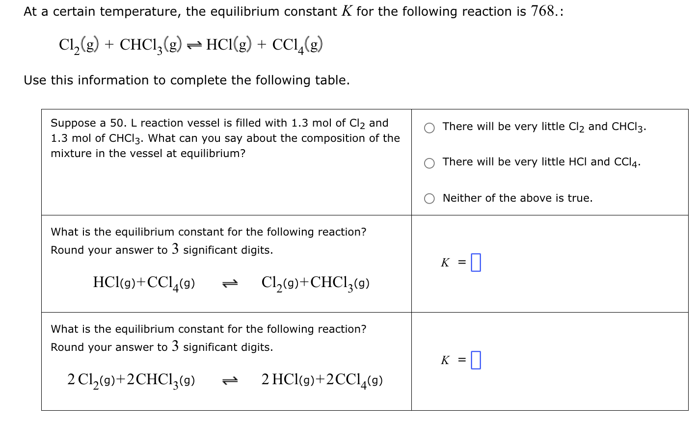 Solved At a certain temperature, the equilibrium constant | Chegg.com