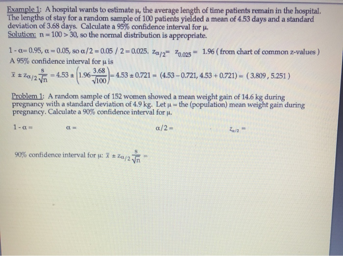 Solved Example 1: A hospital wants to estimate u, the | Chegg.com