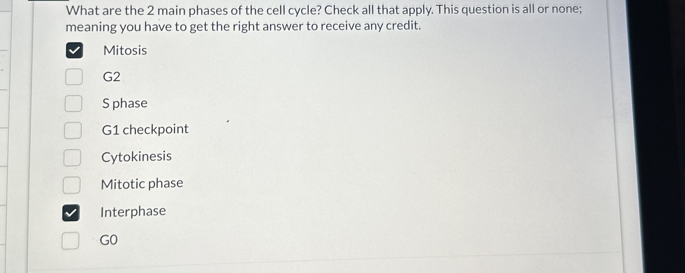 Solved What are the 2 ﻿main phases of the cell cycle? Check | Chegg.com