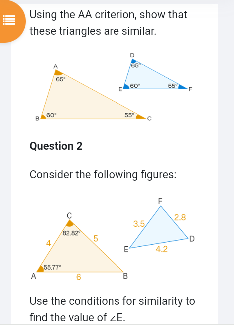 Solved Using the AA criterion, show that these triangles are | Chegg.com