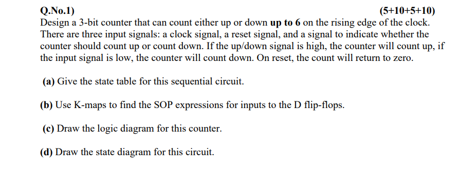 Solved Q.No.1)(5+10+5+10)Design a 3-bit counter that can | Chegg.com