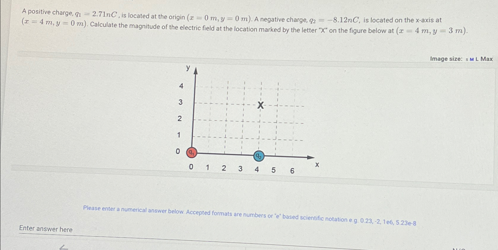 Solved A positive charge, q1=2.71nC, ﻿is located at the | Chegg.com