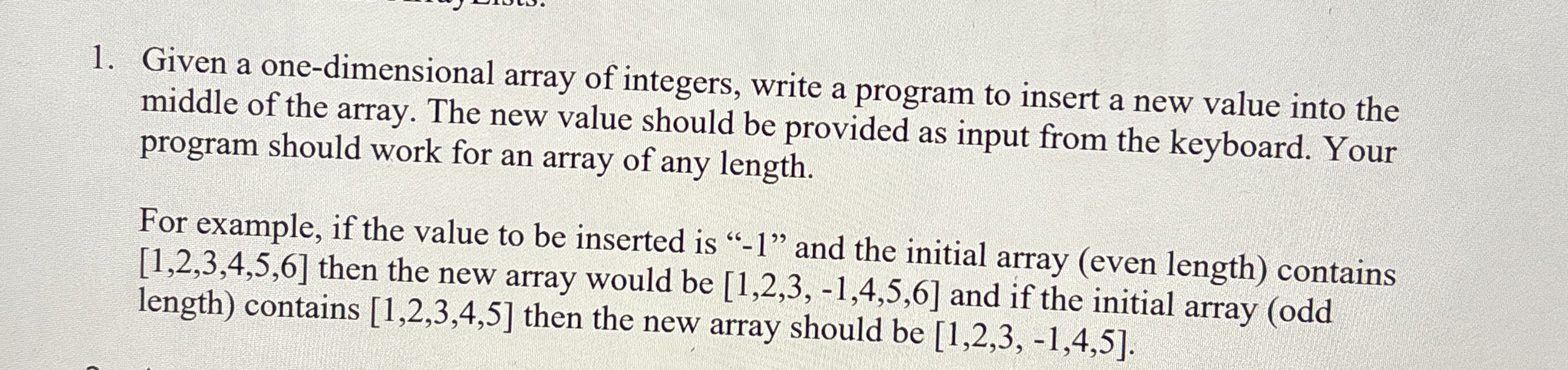 Solved Given a one-dimensional array of integers, write a | Chegg.com