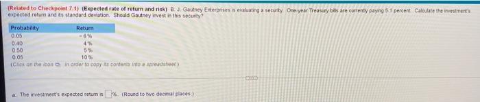 Solved Related to checkpoint 700) (Expected rate of return | Chegg.com