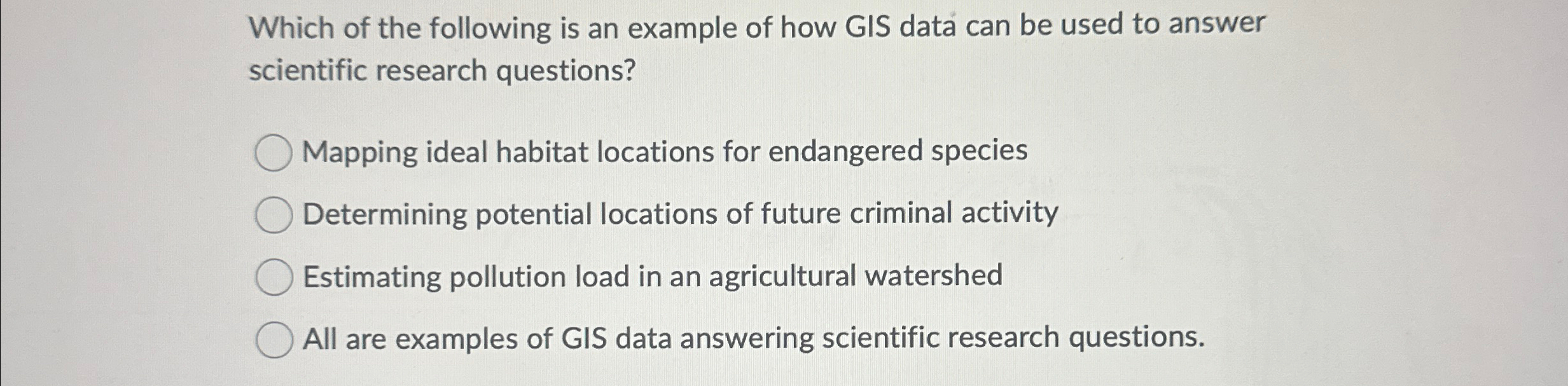Solved Which of the following is an example of how GIS data | Chegg.com