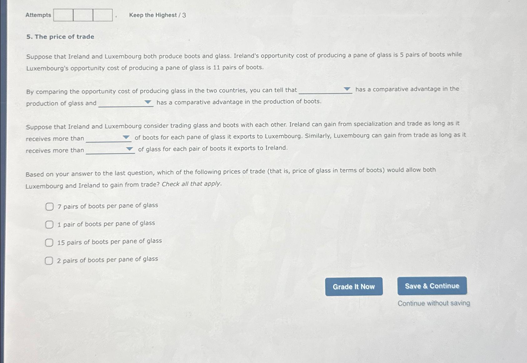 Solved AttemptsKeep the Highest / 35. ﻿The price of trade | Chegg.com