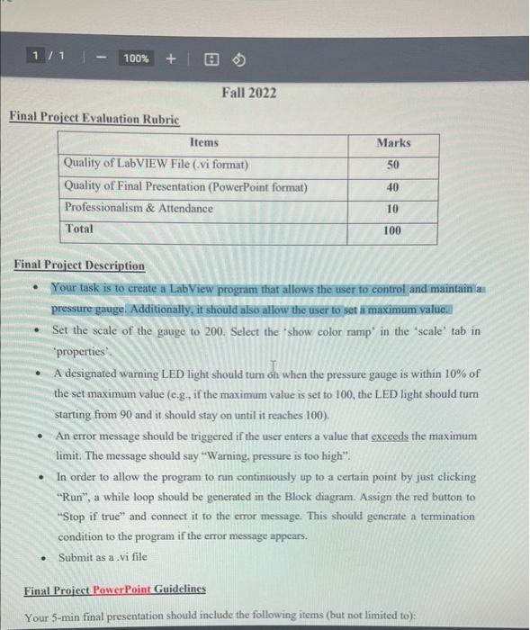 Fall 2022 Final Project Evaluation Rubric Final | Chegg.com