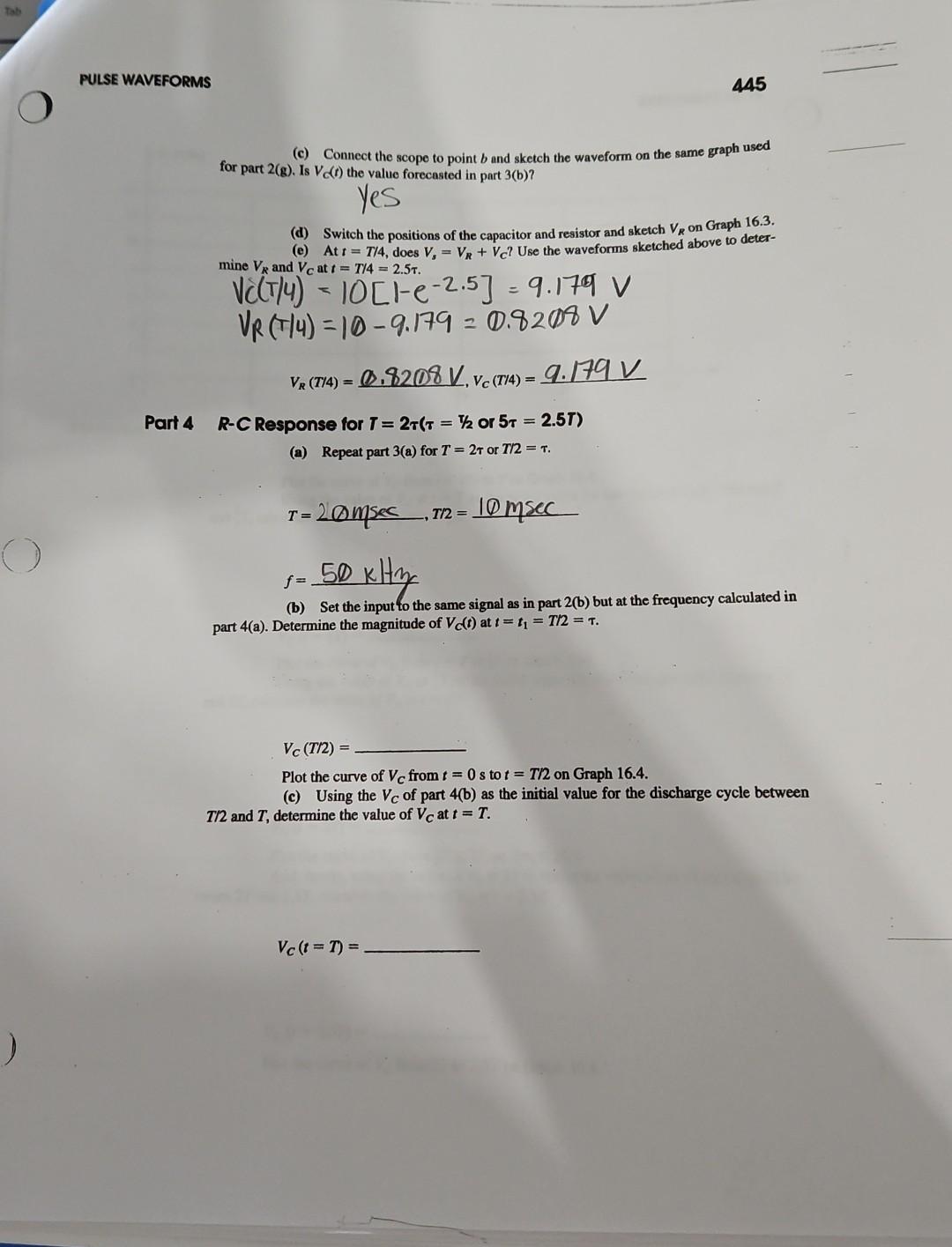 FIG. 16.13t 2 R-C Response to a Square-Wave Input for | Chegg.com