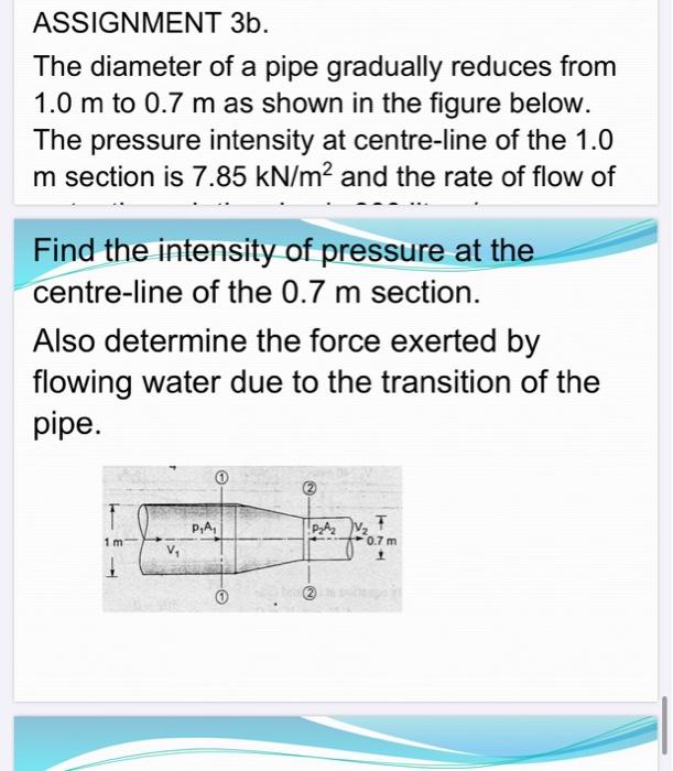 Solved ASSIGNMENT 3b. The diameter of a pipe gradually | Chegg.com