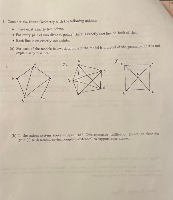 Solved 1. Consider the Finite Geometry with the following | Chegg.com
